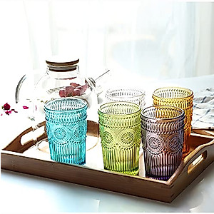 Kingrol 6 Pack 12 oz Vintage Drinking Glasses, Embossed Romantic Water Glassware, Glass Tumbler Set for Juice, Beverages, Beer, Cocktail (Green)