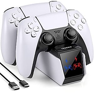 TESSGO PS 5 Dual Controller Charging Station with LED Indicators, PS 5 Charger with Fast Charging USB Cable