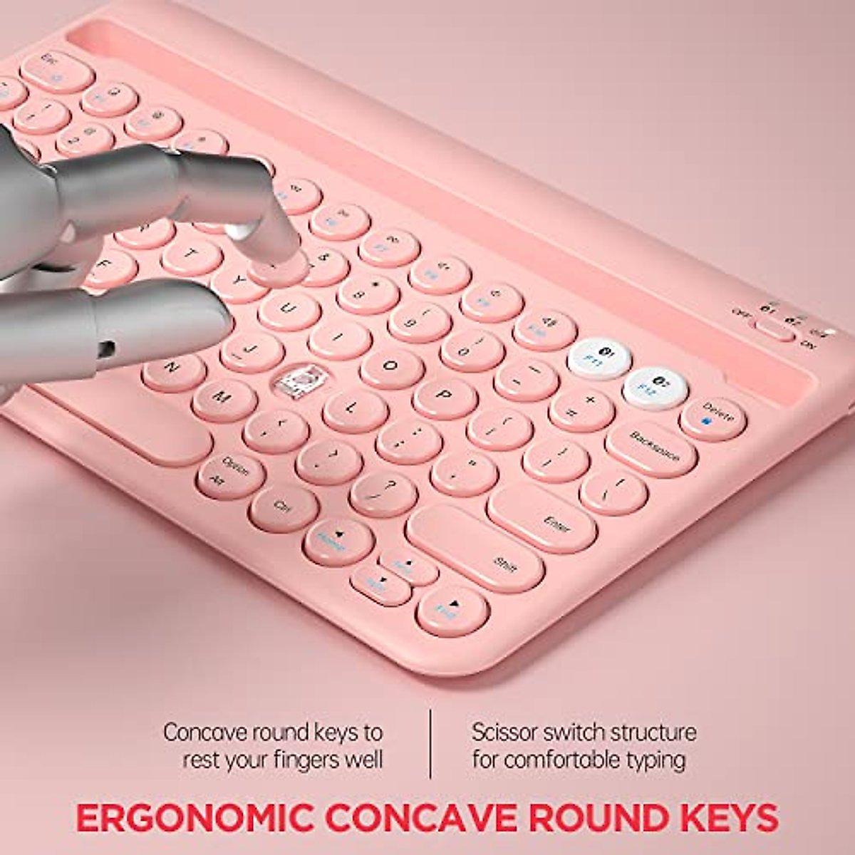 Samsers Multi-Device Bluetooth Keyboard, Rechargeable Wireless Bluetooth 5.1 Keyboard with Integrated Stand, Support 2 Devices for Smartphone Tablet iPad Laptop MacBook PC iOS Android Windows - Pink
