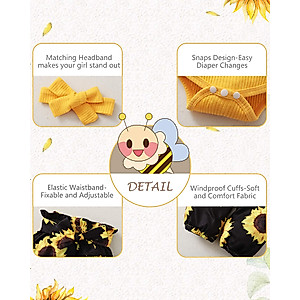 veikimous Infant Baby Girl Clothes Baby Girl Sunflower Outfits Ruffle Romper Long Floral Pants Cute Baby Clothes Girl Yellow 3-6 Months