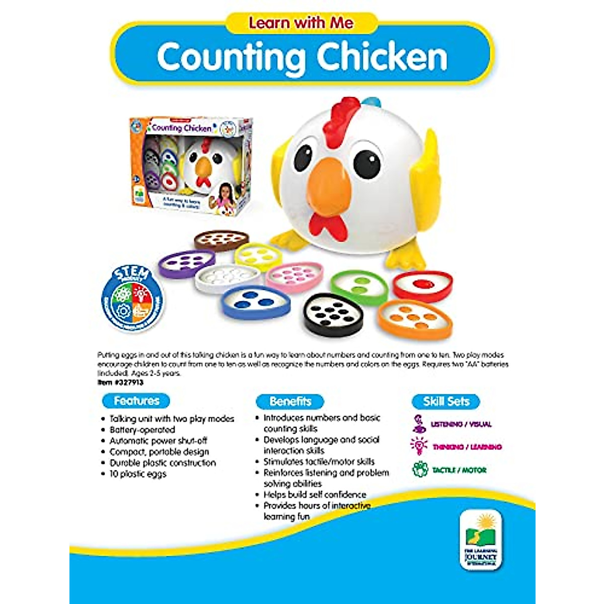 The Learning Journey Learn With Me - Counting Chicken - Counting, Numbers & Colors STEM Teaching Toddler Toys & Gifts for Boys & Girls Ages 2 Years and Up - Award Winning Preschool Learning Toy