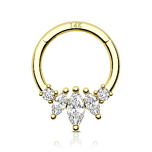 COCHARM 14K Gold Septum Rings 14K Yellow Gold Septum Piercing Jewelry 16g Septum Clicker 14kt Real Gold Daith Earrings Solid Gold Daith Piercing 8mm 14K Gold Daith Jewelry for Women Men