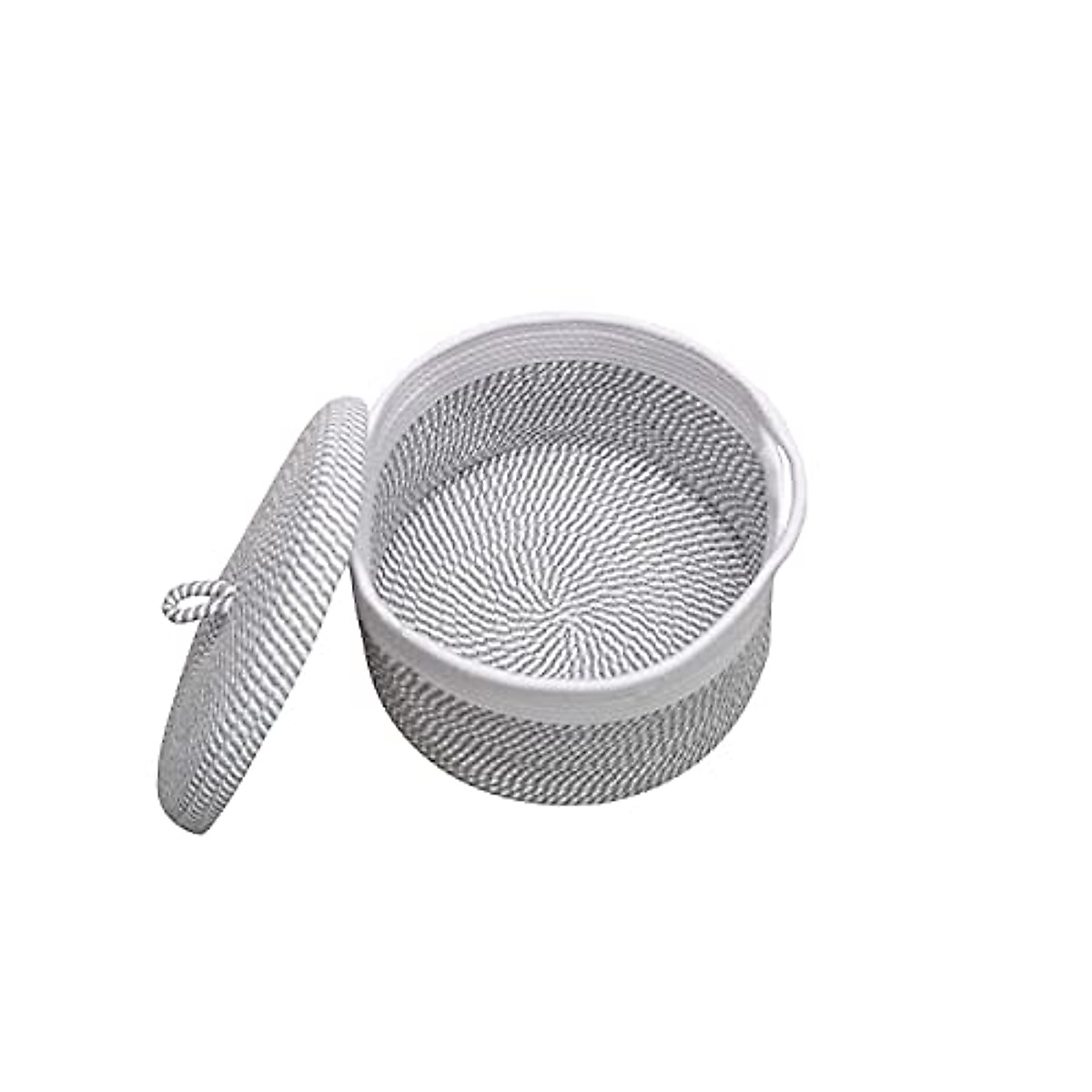 S Size Grey Cotton Rope Basket with Lid Mini Woven Basket Cute Toy Storage Basket Towel Storage Little Organizer Woven Basket Living Room Nursery Storage Basket Small Grey Woven Basket for Storage