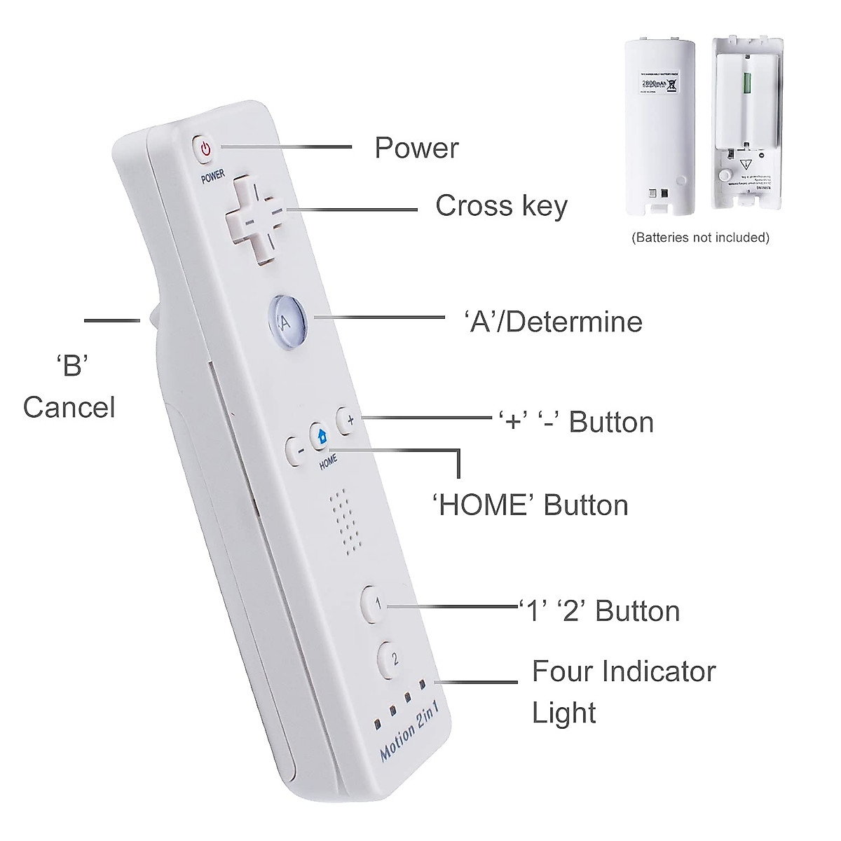 2 Pack Wii Remote Controller with Motion Plus, Wireless Controller for Nintendo Wii and Wii U, with Silicone Case and Wrist Strap, No Nunchucks