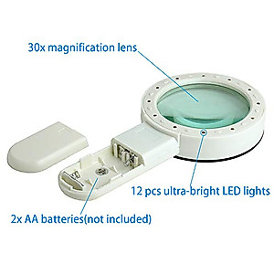 TMANGO Magnifying Glass with Light, 30X Handheld Large Magnifying Glass 12 LED Lighted Magnifier for Macular Degeneration, Seniors Reading, Soldering, Inspection, Coins, Jewelry, Exploring