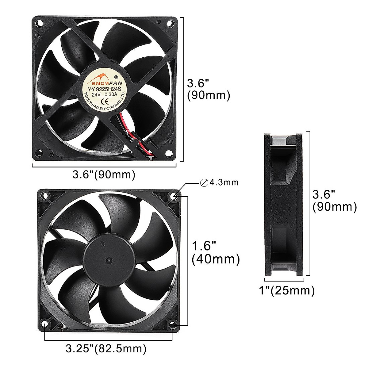 uxcell 92mm x 92mm x 25mm 24V DC Cooling Fan Long Life HY Bearing Computer Case Fan