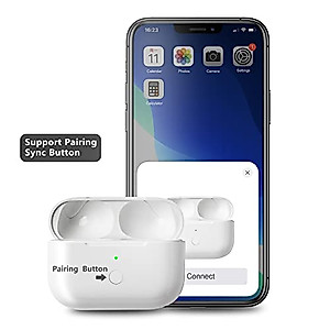 Wireless Charging Case Replacement for AirPod Pro Charger Case with Sync Pairing Button - White