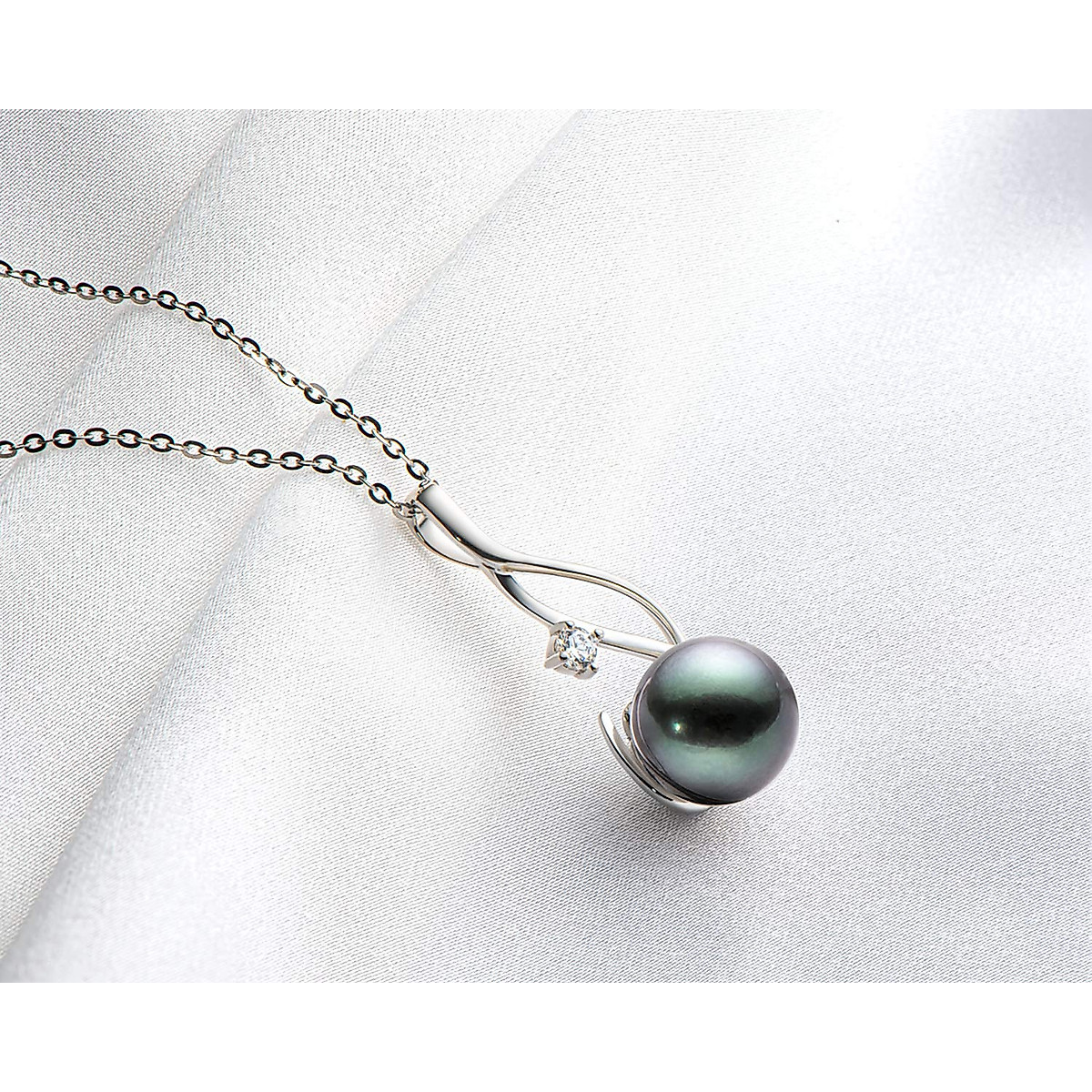 DENGGUANG Tahitian Black Pearl Necklace Genuine 9.5-10mm Round South Sea Cultured Pearl Pendant 18K Gold Plated 925 Sterling Silver- Jewelry Gifts for Women Wife Mom Daughter
