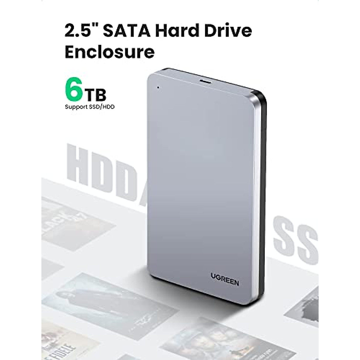 UGREEN USB C Hard Drive Enclosure for 2.5" SATA SSD HDD Aluminum USB C to SATA Adapter USB 3.1 Gen 2 Support UASP SATA III Compatible with MacBook Pro Air WD Seagate Toshiba Samsung Hitachi