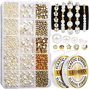 LEOBRO Pearl Beads for Bracelets, 720PCS Bracelet Making Kit for Adult, Friendship Bracelet Kits, Bracelet Bead Kits, Small Pearl Beads and Gold Beads Beading Kit for Bracelets, Jewelry Making Kit