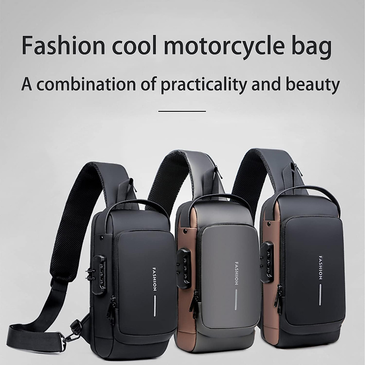 Anti Theft Sling Bag, USB Charge Sport Crossbody Anti-Theft Shoulder Backpack, Anti-Theft Sling Chest Bag (Ash-gold)