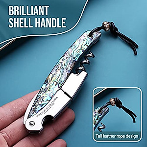 Drincarier Shell Handle Waiter Corkscrews-Wine Openers,Corkscrew Bottle Openers,3-in-1 Wine Key Tool With Foil Cutter & Dual Hinge Fulcrum - Waiters Corkscrew…