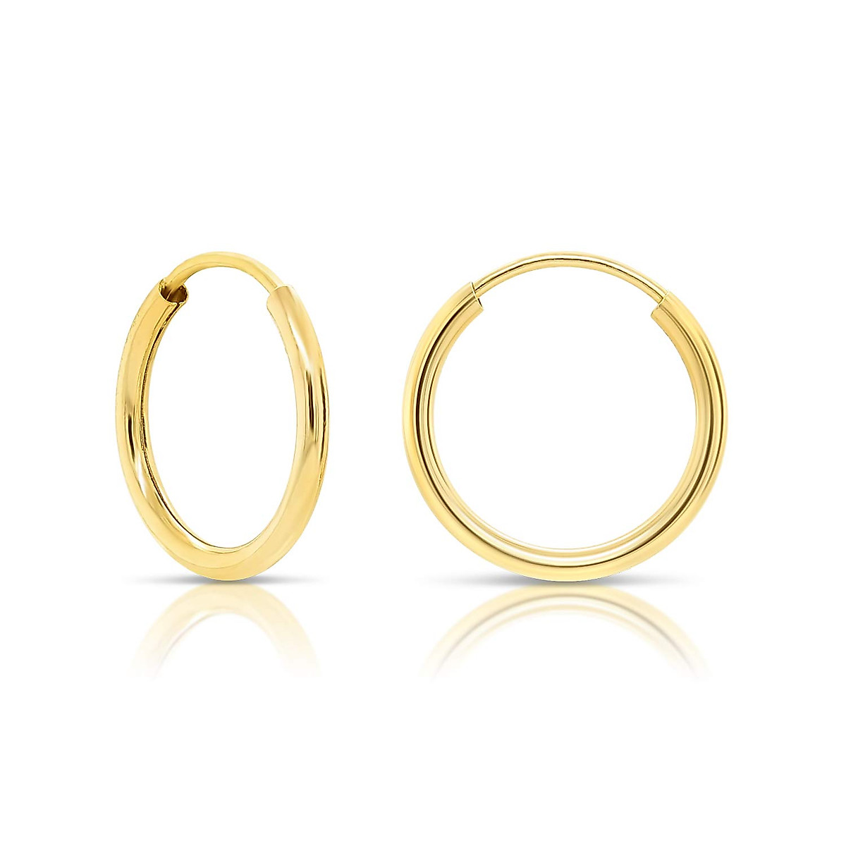 14k Yellow Gold Round Endless Hoop Earrings - 10-18mm (10 Millimeters)……