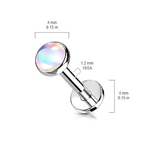 Amelia Fashion 16 Gauge Iridescent Stone Top on Internally Threaded 316L Surgical Steel Flat Back Studs for Labret, Monroe, Cartilage and More (Clear | L.516 inch (8mm) | Ball: 4mm), Clear,Rose Gold