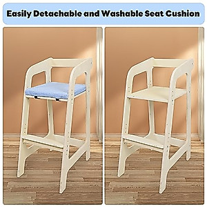 Adjustable Wooden High Chair for Toddlers - Counter Height Dining Chair with Removable Cushion - Perfect for Kids' Dining, Studying, and Feeding