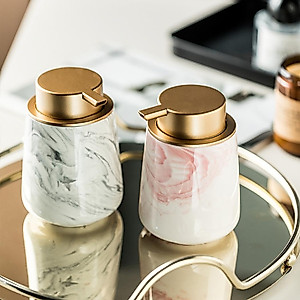 MEIGLQEA Foaming Soap Dispenser, 380ml Gray Pink Ceramic Bathroom Foam Hand Soap Dispenser, Refillable Foaming Pump Dispenser, Foaming Dish Soap Dispenser for Kitchen (Pink)