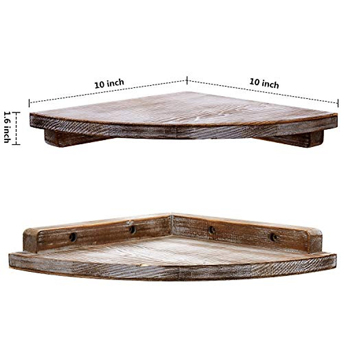 Sageme Corner Wall Shelf 2 Pcs, Solid Pine Wood Rustic Farmhouse Floating Storage Shelves Wall Mounted for Bedroom, Living Room, Bathroom Set of 2 (10 inch, Rustic Pinewood)