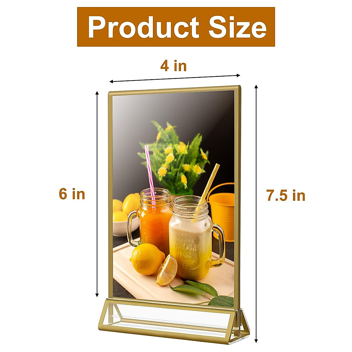 SAREAL 6 Pack Gold Picture Frames Double Sided, 4X6 inch Clear Easel Table Stands for Signs, Acrylic Gold Table Number Holders, Gold Frames for Wedding Table Numbers, Menu Holder, Gold Photo Frame