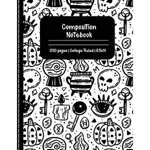 halloween themed composition notebook, 200 sheets 8x11 college ruled | occult notebook journal, gothic aesthetic accessories, gothic desk accessories ... witchy gifts, halloween notebook for writing