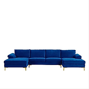Casa Andrea Modern Modern Large Velvet Fabric U-Shape Sectional Sofa, Double Extra Wide Chaise Lounge Couch with Gold Legs