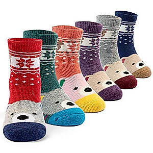 Toddler Girls Wool Socks Kids Thick Winter Warm Socks Thermal Crew Socks for Girls Bears 6 Pack 4-6 Years