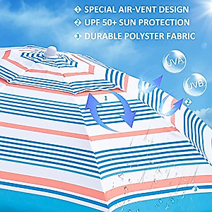Funsite 6.5ft Beach Umbrellas for Sand, Portable UV 50+ Beach Umbrella with Heavy Duty Anchor, Protection with Tilt & Aluminum Pole, Umbrella Patio with Carry Bag, Orange