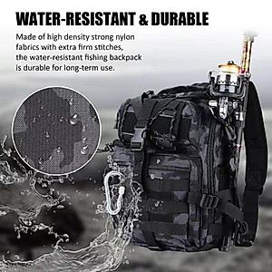 SARHLIO Fishing Tackle Backpack, Water-resistant Molle Fishing Backpack with Rod Holders, Camouflage Fishing Bag, Fishing Gear Storage for Camping, Fishing Trips