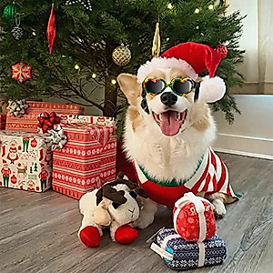 Dog Goggles, Christmas Small Dog Sunglasses, UV Protection Goggles with Adjustable Strap, Doggy Heart Shape Windproof Anti-Fog Pet Glasses for Puppy Eyes Wear Protective (Christmas-Green)