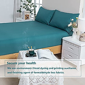 MINIPANDA Twin Size Fitted Sheet Only with Bed Sheets Holder Straps for Corners, Keep Sheets from Coming Off - Ultra Soft - Microfiber Sheets (Blue-Green, Twin)