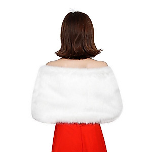 Women Winter Classic Faux Fur Capelets Shawls Soft Long Wedding Bridal Bridesmaid Shoulder Cape Wraps Dress Coat Tippet White