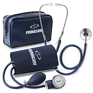 PrimaCare Medical Supplies DS-9196 Professional Classic Series Large Adult Size Manual Blood Pressure Kit, Long Lasting Latex Inflation System with D-Ring Cuff and Stethoscope, Navy, Large Adult