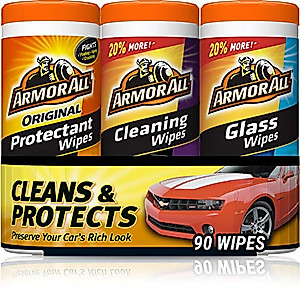 Armor All Car Wipes Multi-Pack, Cleans Vehicle Interior and Exterior, Includes Protectant Wipes, Glass Wipes, and Cleaning Wipes, 3-Pack, 30 Car Wipes Each (90 Wipes Total)