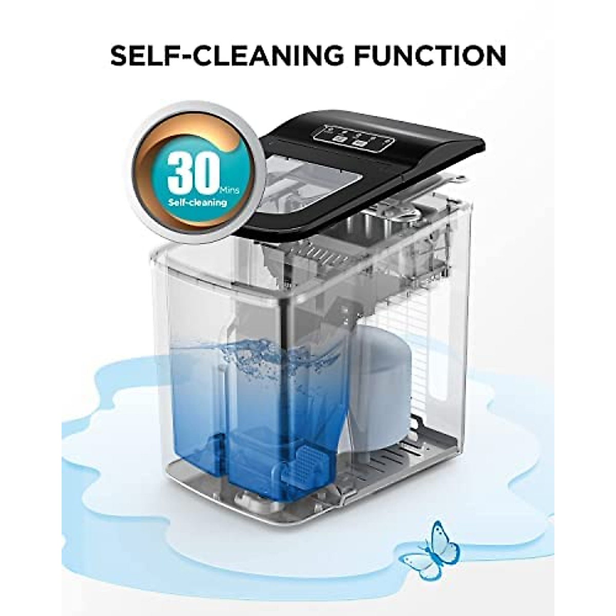 Ice Makers Countertop - Silonn Portable Ice Maker Machine for Countertop, Make 26 lbs Ice in 24 hrs, 2 Sizes of Bullet-Shaped Ice with Ice Scoop and Basket, Black