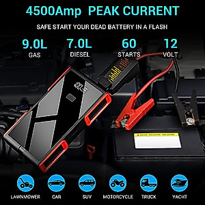 Veama Jump Starter, 4500A Peak Car Jump Starter Battery Pack for Up to 9L Gas or 7L Diesel Engines,Safe 12V Portable Battery Starter Power Pack with Full Screen & LED Light