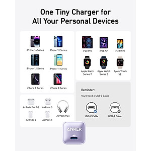 USB C Charger Block 20W, Anker 511 Charger (Nano Pro), PIQ 3.0 Compact Fast Charger for iPhone 15/15 Plus/15 Pro/15 Pro Max, 14/13/12 Series, Galaxy, Pixel 4/3, iPad (Cable Not Included)