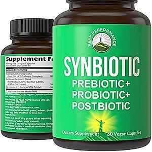 Synbiotic = Prebiotic + Probiotic + Postbiotic 3-in-1 Supplement with Clinically Tested Ingredients. Pre And Probiotics Plus Important Tributyrin Postbiotics For Gut. Vegan Capsules For Women + Men
