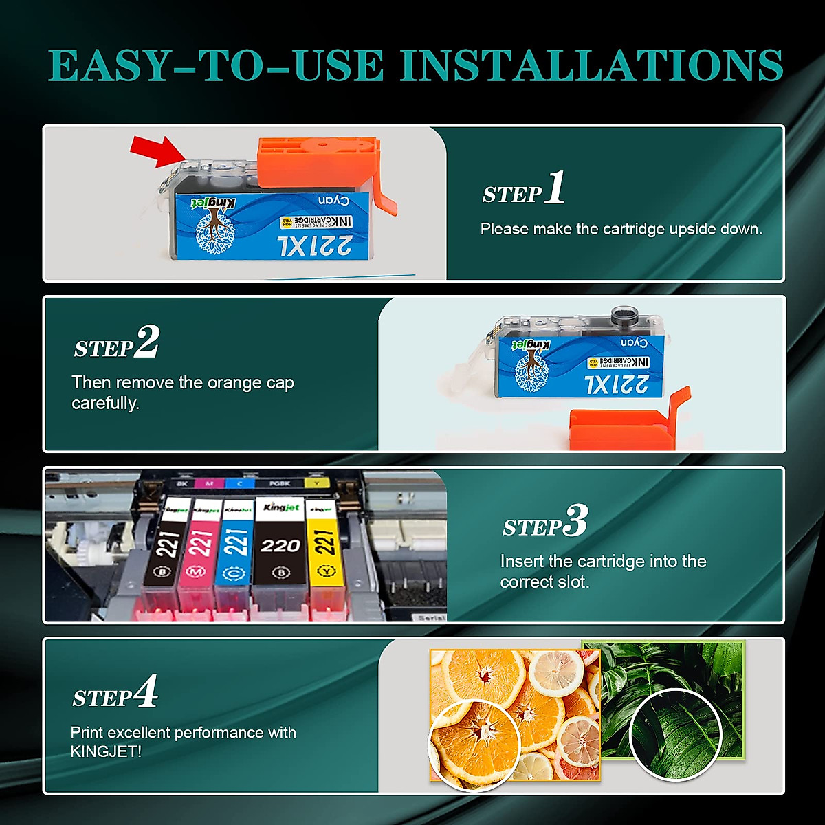 Kingjet Compatible Ink Cartridge Replacement for Canon 221 CLI-221 Work with Pixma IP3600 IP4600 IP4700 MX860 MX870 MP560 MP620 MP620B MP640 MP980 MP990, 9 Pack, (CLI221 Ink: 3C 3M 3Y)