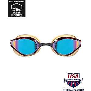 Arena Python Racing Swim Goggles for Men and Women, UV Protection, Anti-Fog, Dual Strap, Mirror Lens, Copper/Gold