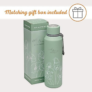 Christian Art Gifts Stainless Steel Insulated Double Wall Vacuum Spill-proof Water Bottle for Women: His Mercy Never Fails - Encouraging Drinkware for Hot/Cold All Day Temp, Teal Floral, 24 fl. oz.