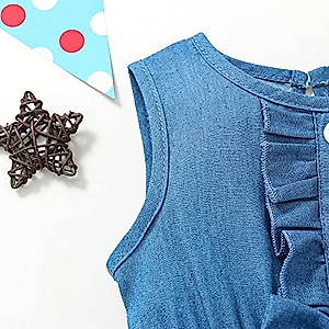 Toddler Girls Princess Dress Sleeveless Ruffled Button Denim Tops Stars Tutu Skirts One-Piece Outfit Sundress