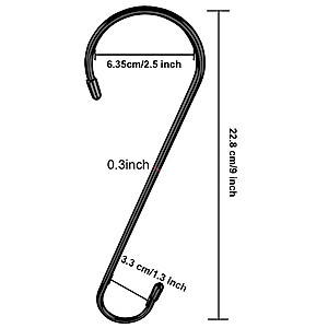 24 Pack 9 inch Extra Large Vinyl Coated S Hooks Black Heavy Duty Long S Hooks for Hanging Plant Extension Hooks for Kitchenware,Utensils,Pergola,Closet,Flower Basket,Garden,Patio,Indoor Outdoor Uses