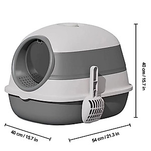 iPetlore Cat Litter Box with Lid and UV, Portable Kitty Litter Box with Scoop, Private Space for Your Feline Friends-Grey