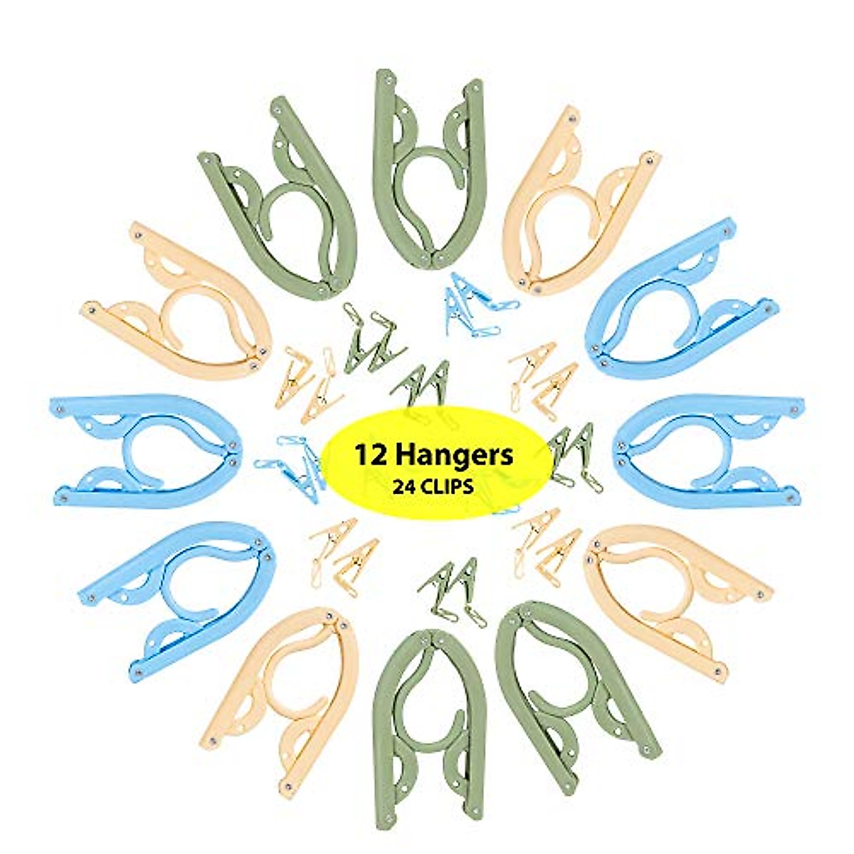 BestofTech 12 Pack Portable Lightweight Folding Hangers with Clips | Foldable | Slide Proof | Durable | Drying Rack | for Adult and Baby Clothes