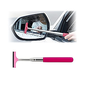 Car Rearview Mirror Wiper, Retractable Auto Glass Squeegee, Water Cleaner with Telescopic Long Rod, Portable Cleaning Tool for All Vehicles, Universal Automotive Accessories (Pink)