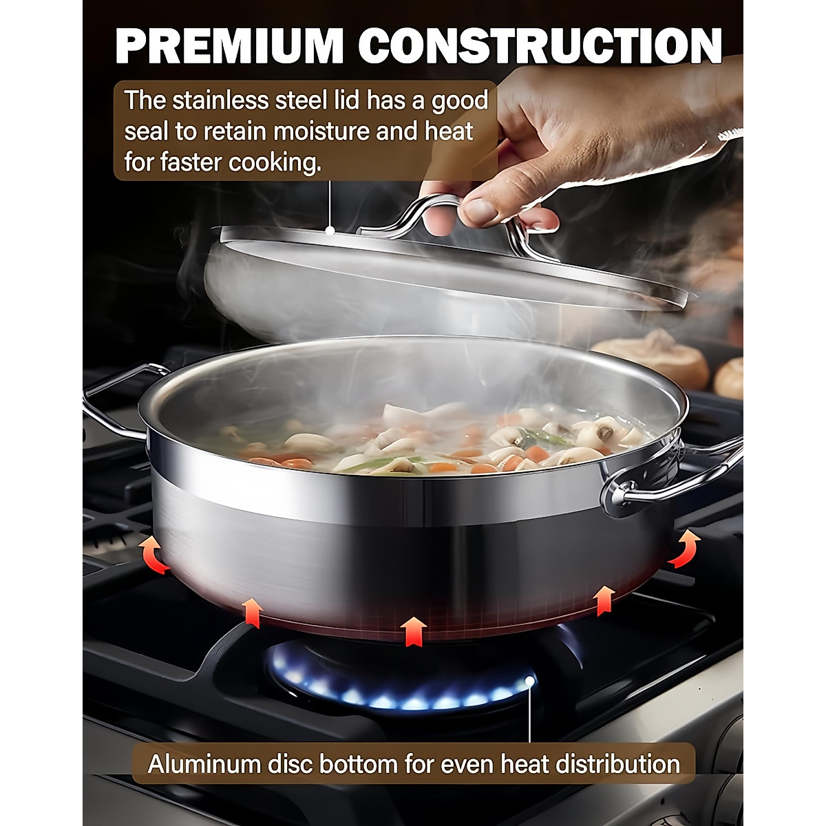 Stainless Steel Round Soup Pot: Polished Stock Pot with Lid, Handle & Versatile Compatibility for All Heat Sources - Dishwasher &Oven Safe for Effortless Pasta and Cooking Pleasures! (Φ6.3"x2.4")