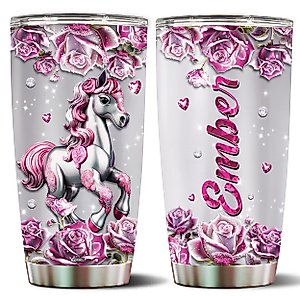 Personalized Horse Gifts for Girls, Women, Insulated Stainless Steel Coffee Cup, Travel Mug, Tumbler, Water Bottle, Gift for Horses Lover, Christmas, Birthday, Mother's Day, Valentine