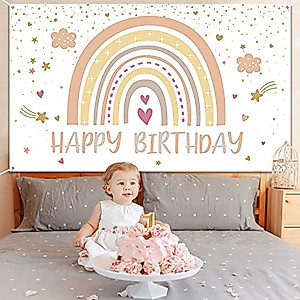Rainbow Boho Party Decorations Boho Rainbow Birthday Backdrop Boho Happy 1st Birthday Party Supplies Decorations Photo Prop for Girl Boy Baby