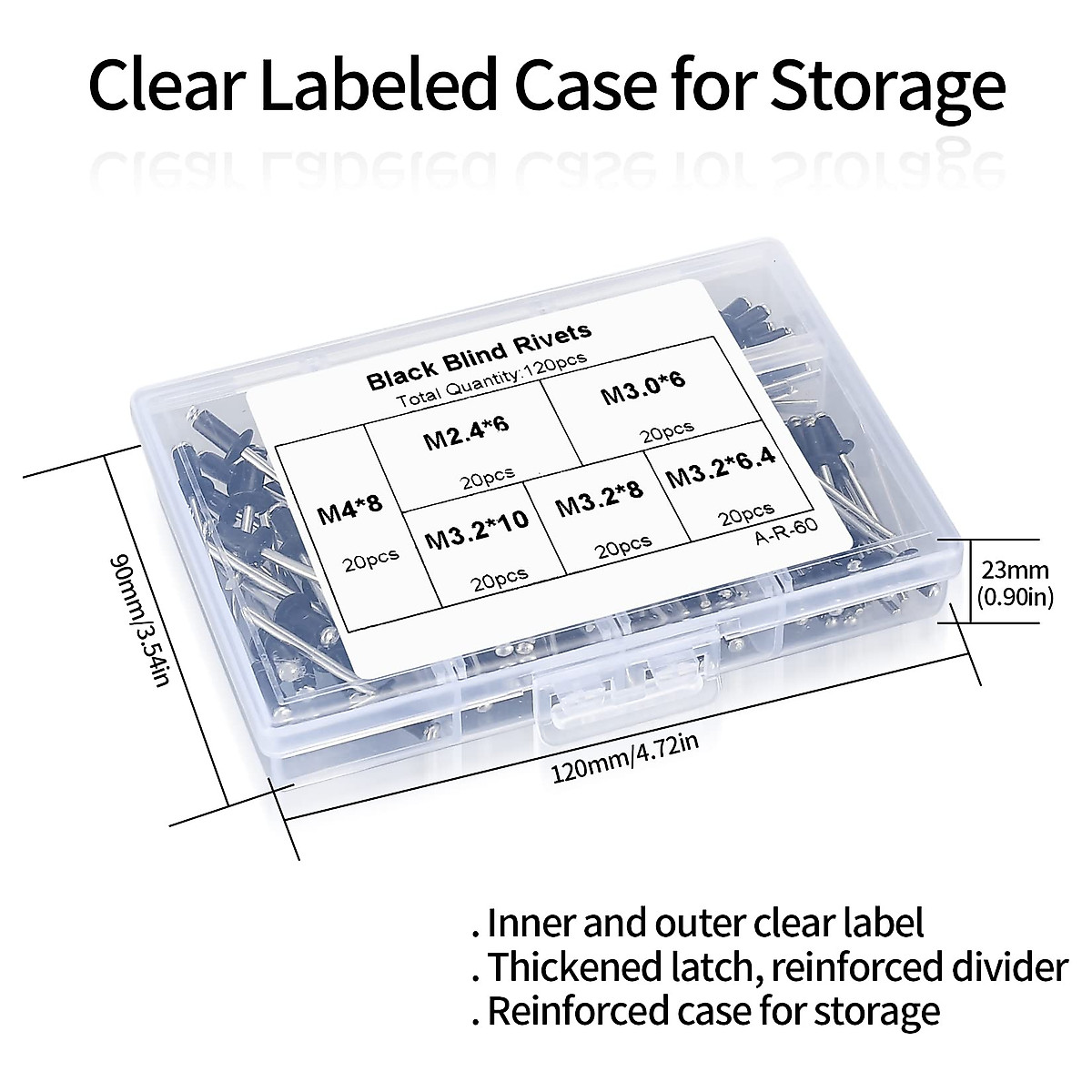 120Pcs Black Pop Rivets Assortment Kit - 6 SAE Sizes Aluminum Blind Rivets, Strong and Durable Assorted Blind Rivets, Blind Rivets Assortment Kit with Labeled Storage Case