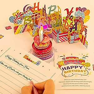 Gumry BLOWABLE & LIGHTS & MUSIC Pop-up Musical Birthday Card, Happy Birthday Card with Classic Bday Music, Cheers Sound,Color-Changing Lights,Colourful Greeting Cards for Kids Wife Husband Women & Men