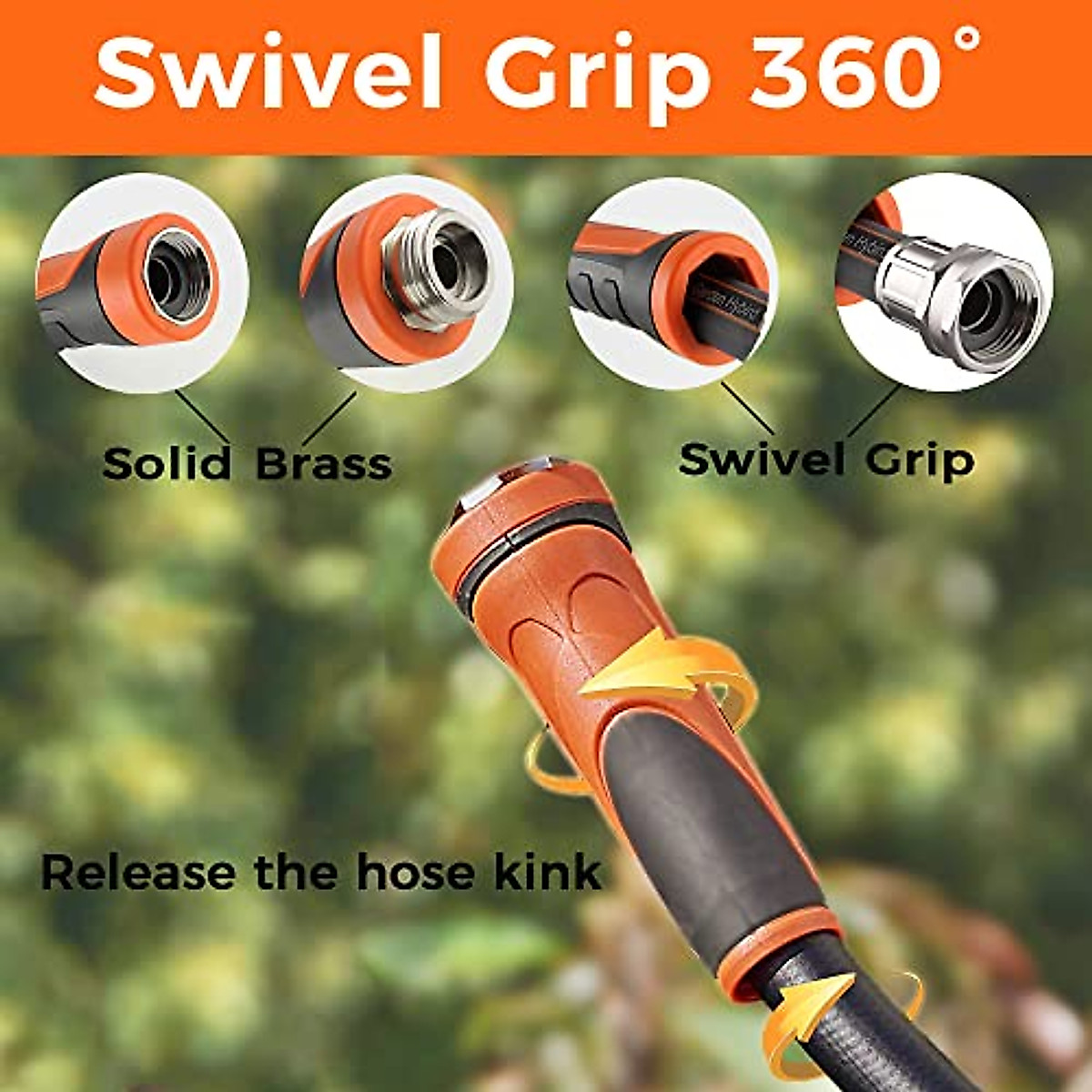 Giraffe Tools Garden Hose 50ft x 5/8", Water Hose Heavy Duty, Flexible, Lightweight Hybrid Hose with Swivel Grip Handle, Male to Female Fittings